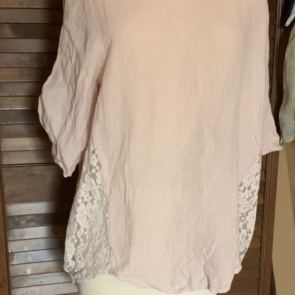 M Made In Italy | Tops | Woven Tunic Shirt With Italian Lace | Poshmark